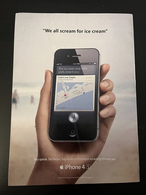 Vintage 2012 APPLE iPHONE 4S POSTER PRINT AD *1st W/ SIRI* "ICE CREAM ...