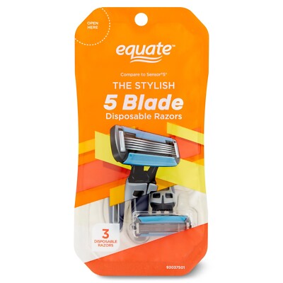 Equate Men's 5 Blade Dual Lubrication Disposable Razor, 3 Count | eBay