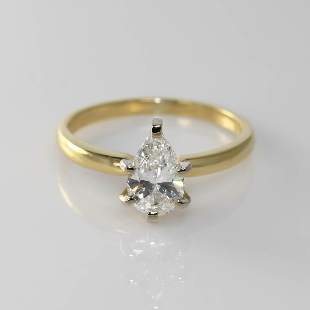 14K Yellow Gold Pear Shape Diamond Ring, .90ct - Gem