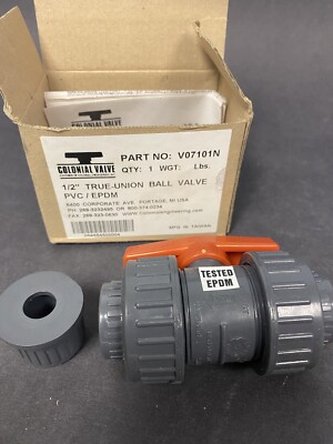 Colonial Valve V07101N 1/2” True Union Ball Valve PVC/EPDM | eBay