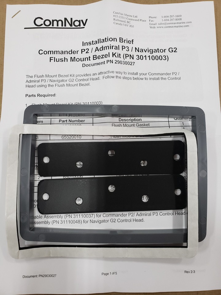 ComNav Flush Mount Kit for Commander P2, Admiral P3, Navigator G2, P/N ...