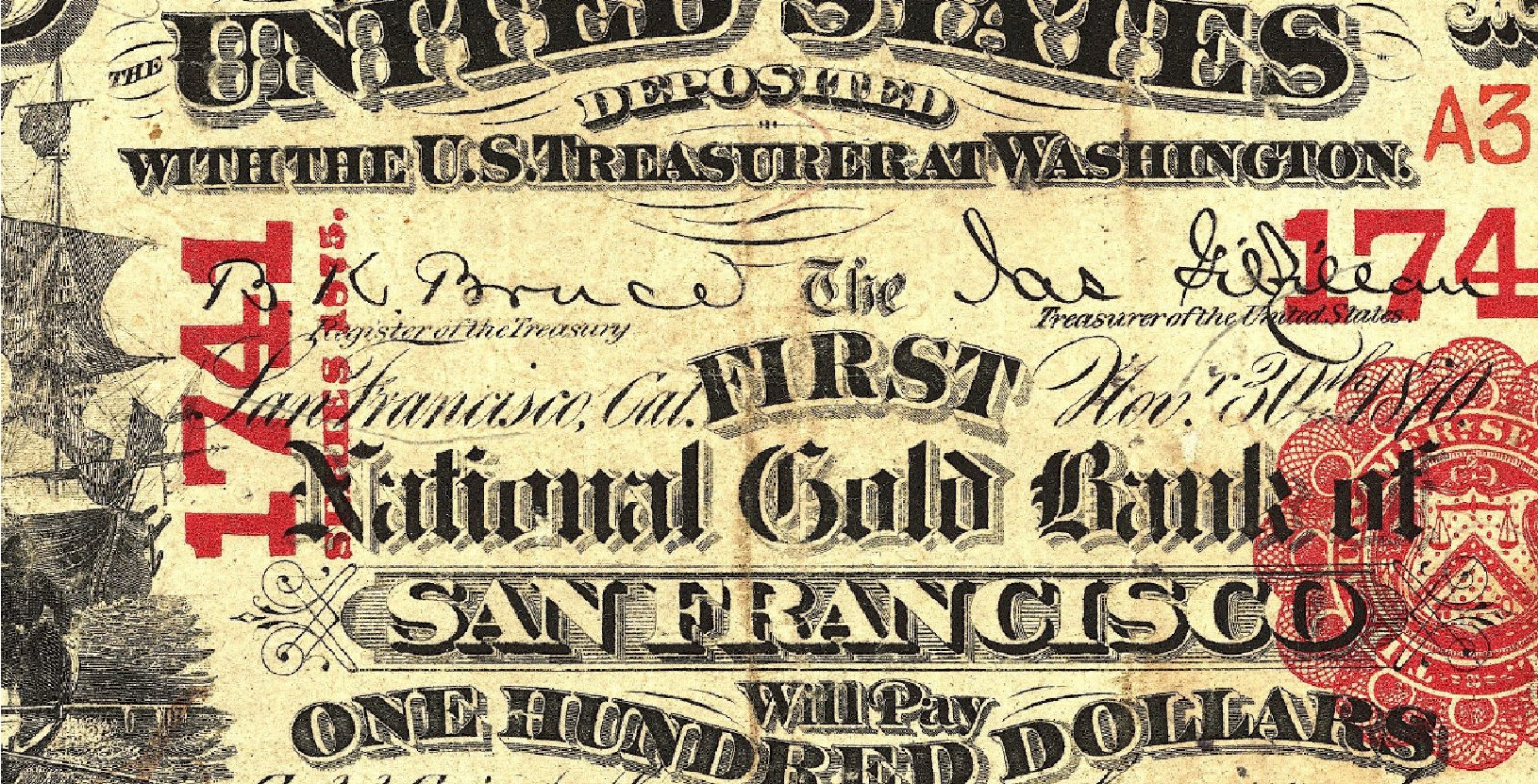 Reproduction $100 1875 National Gold Bank Note US Paper Money Currency ...