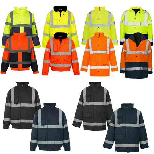 HI VIZ JACKET VIS VISIBILITY SECURITY WORK CONTRACTOR WATERPROOF PADDED ...