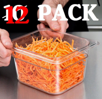 12 PACK 1/6 Size Clear Plastic Steam Prep Table Food Pan 4" Deep ...