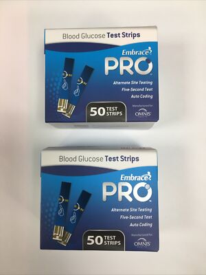 Embrace Pro Blood Glucose Test Strips 100 Count. (2 Boxes 50 Each)FREE ...