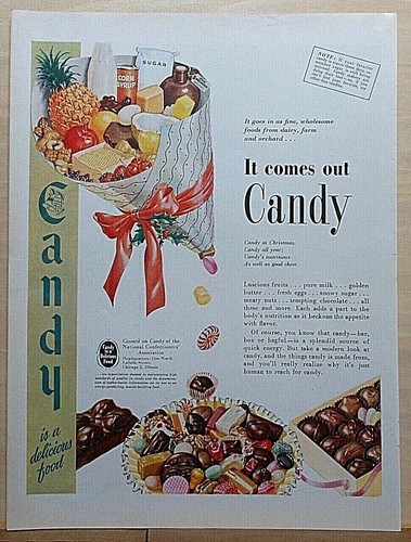 1945 magazine ad for Candy -Candy at Christmas Candy All Year Candy's ...