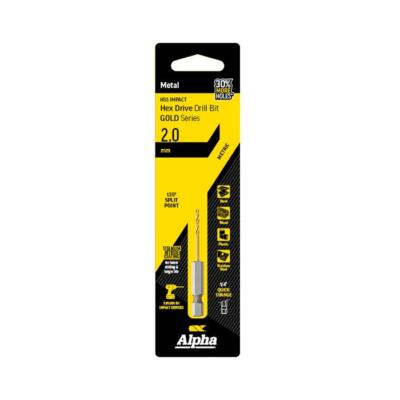 Pack of 10 Alpha 2mm Hex Drive Gold Series HSS Impact Jobber Drill Bit ...