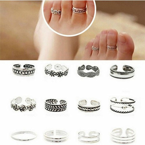 24PCs/set Charm Foot Jewelry Silver Daisy Toe Ring Retro Punk Women ...