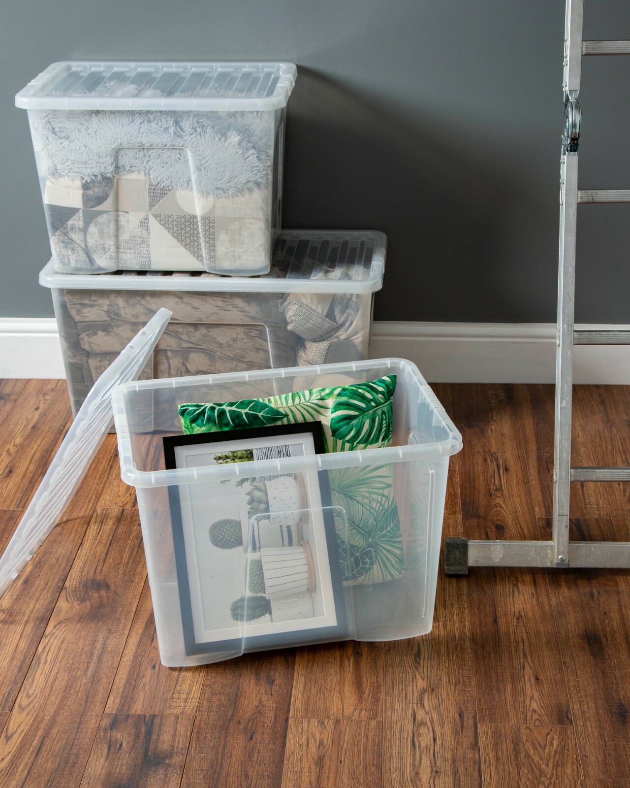 4L to 110L Storage Boxes With Lid Crystal Clear Plastic Stackable ...