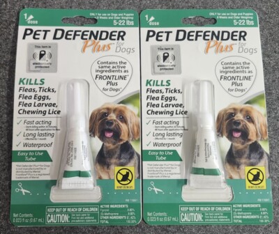 2x Pet Defender Plus for Dogs (5-22 lbs) Flea, Tick & Lice Treatment, 2 ...
