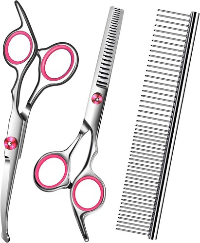 Pink Pet Grooming Kit Scissors w/Safety Round Tip, Shears Comb Set For ...