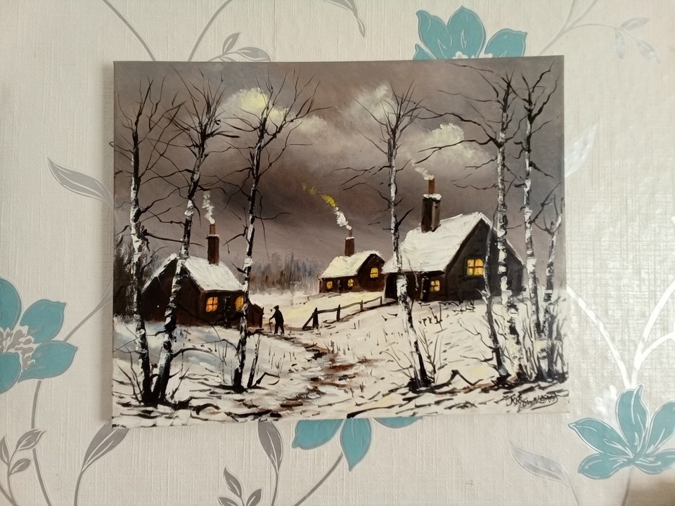 original oil painting, Birch trees in tne snow, signed joe townend | eBay