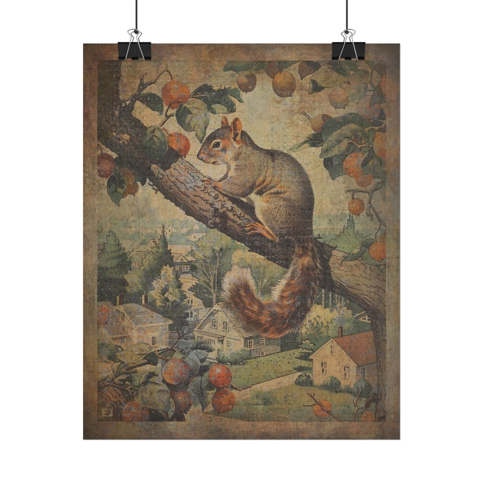 Vintage SQUIRREL Fruit Tree Wall Art, Woodland Squirrel Feeder Nature ...