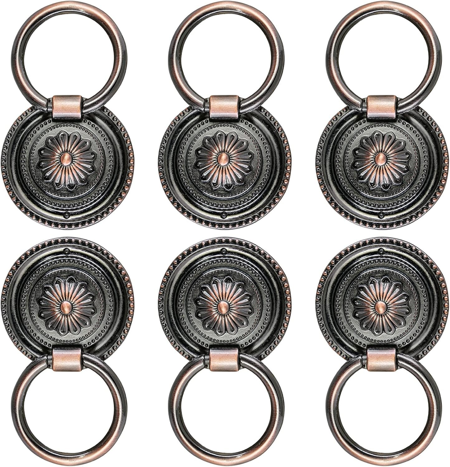 6Pcs Red Bronze round Cabinet Knobs, Drop Ring Drawer Pulls for Kitchen ...