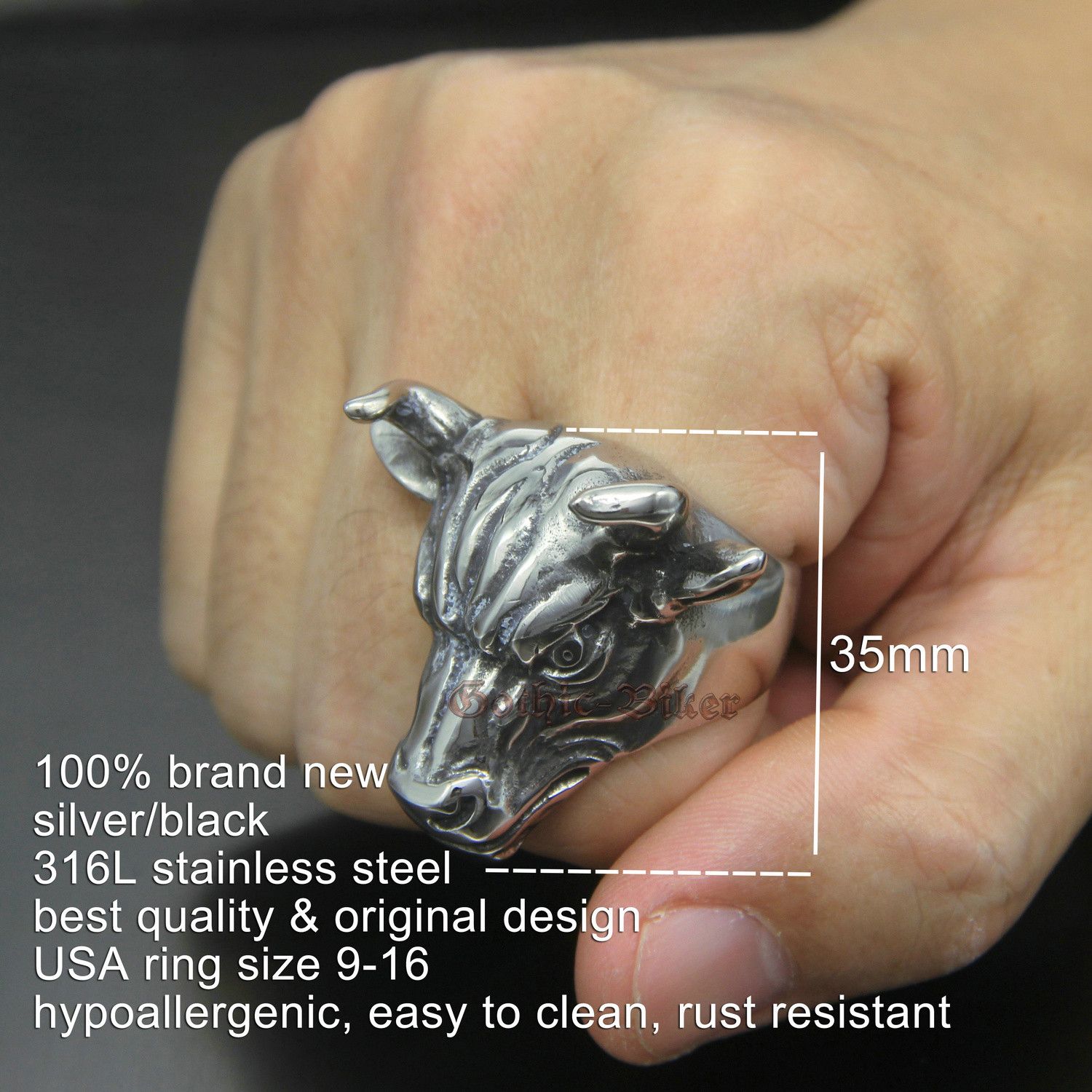 Men's Lucky Bull Head Ring Stainless Steel Good Luck Wall Street Stock ...