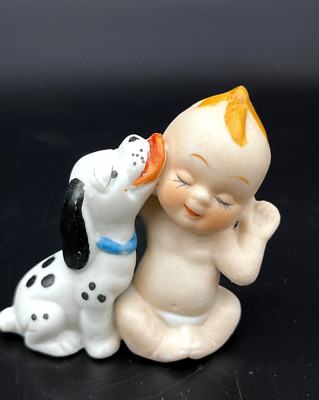Vintage Kewpie Baby And Dalmation Dog Bisque Hand Painted Porcelain ...