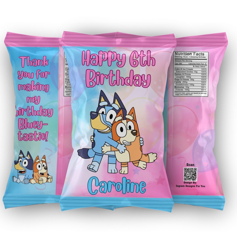 Custom Bluey-Themed Birthday Chip Bags | eBay