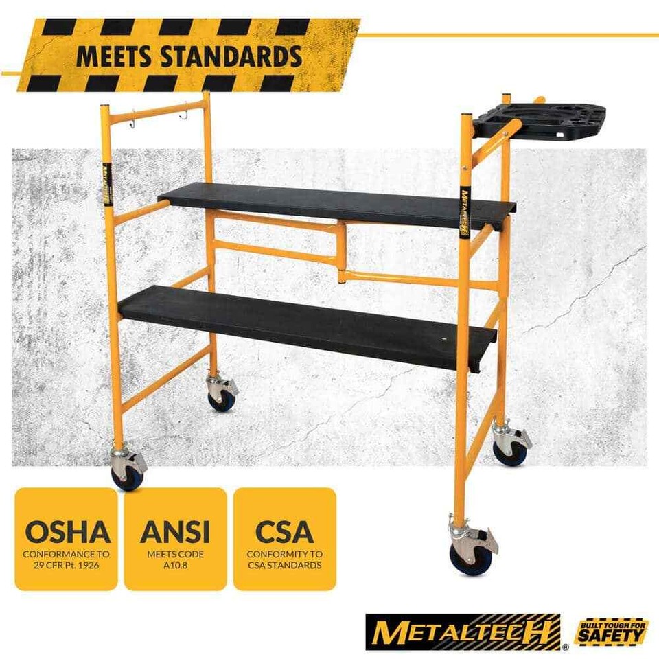 Rolling Scaffold Tool Shelf Foldable 4 ft. x 4 ft. x 2 ft. 500 lb. Load ...