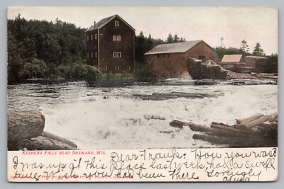Postcard Keshena Falls Near Shawano Wisconsin Lumber Mill Posted 1908 ...