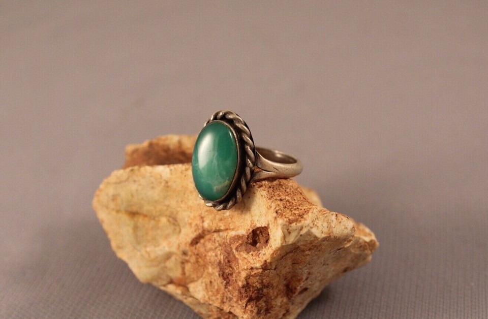 Vintage Navajo Sterling Silver And Jade Or Chrysocolla Ring 8 3/4 | eBay