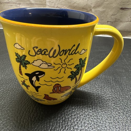 Seaworld Souvenir Coffee Mug Cup Yellow W Blue | eBay