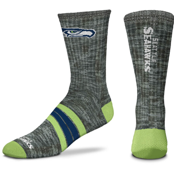 Seattle Seahawks Football Gray RMC Navy & Green Quad Stripe Deuce Crew ...