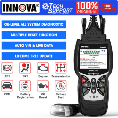 INNOVA 6200P All System OBD2 Scanner ABS SRS TCM Code Reader Battery ...