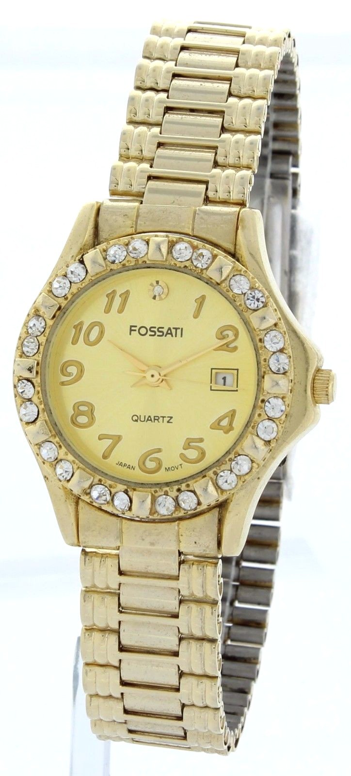 Women's Fossati Gold Tone Stone/Square Studs Bezel Watch Gold Dial With ...
