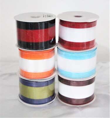 Sports Team Striped Ribbon Roll, Satin Collegiate Wired Edge, 2.5” x 10 ...