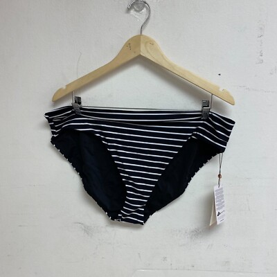 CALIA Women's MidRise Wide Banded High Leg Swim Bottoms Stripe Black ...