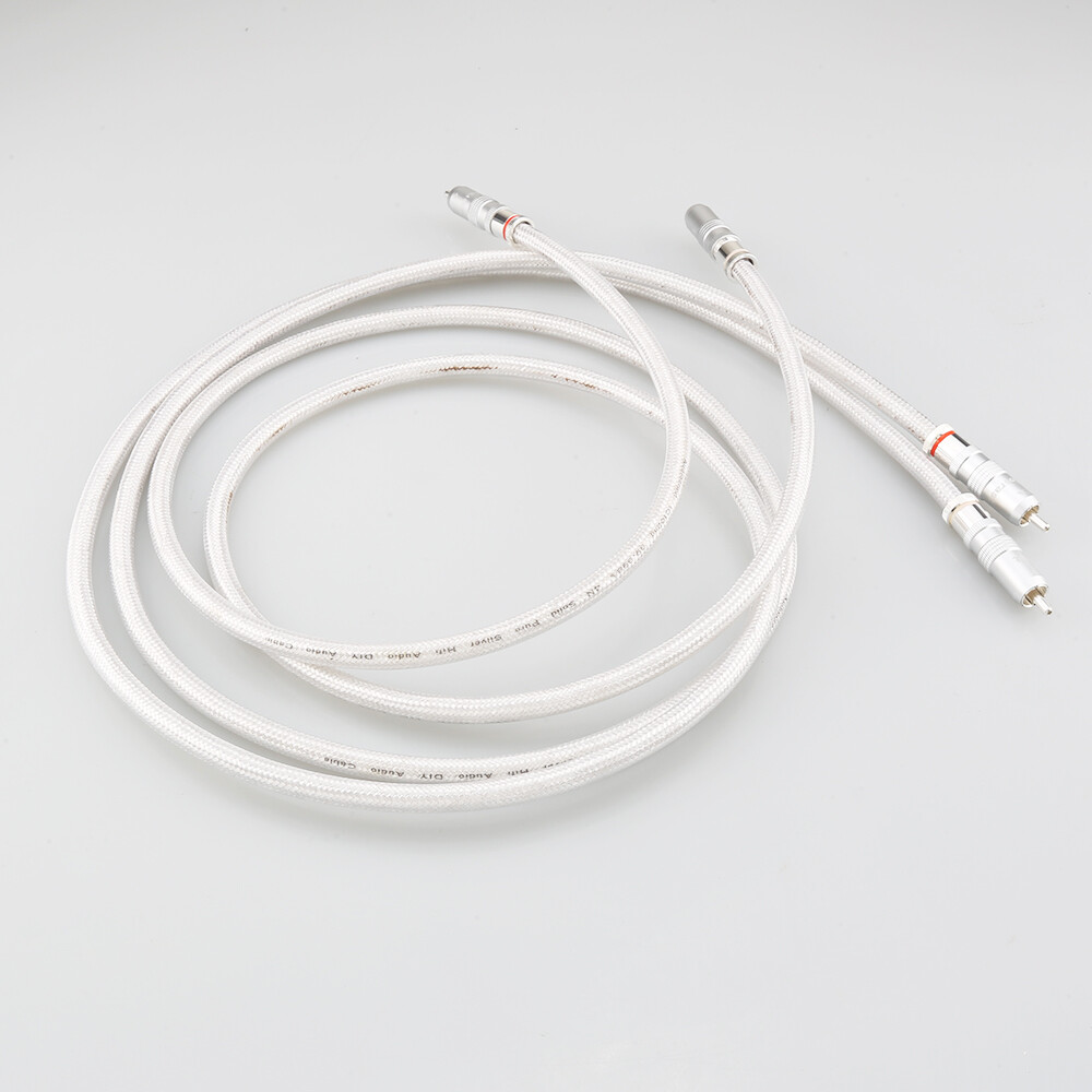 Pair 5N Pure Solid Silver RCA to RCA Cable HiFi Audio Cable ...