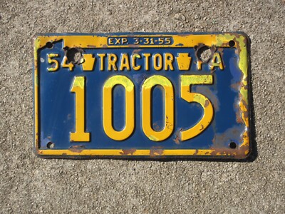1954 Pennsylvania Tractor License Plate PA Penna 1005 John Deer Farm | eBay