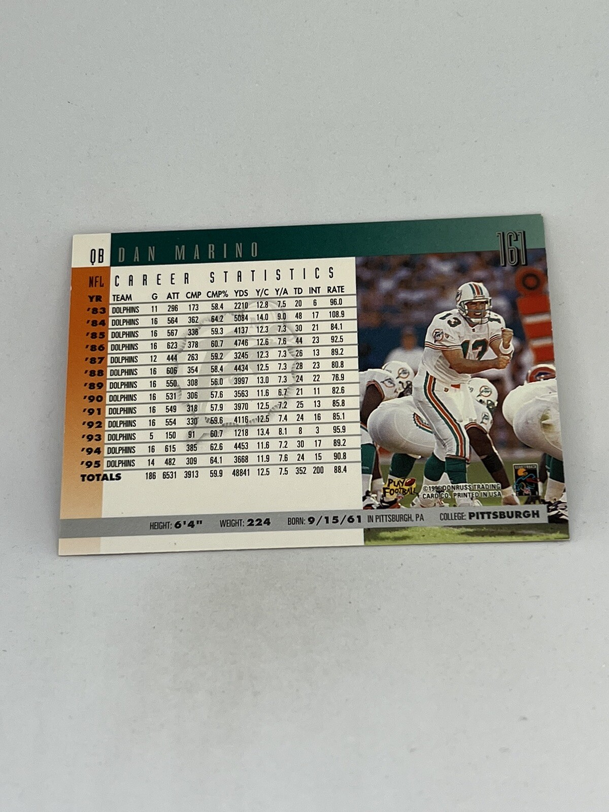 1996 DONRUSS DAN MARINO # 161 MIAMI DOLPHINS HOF CARD | eBay