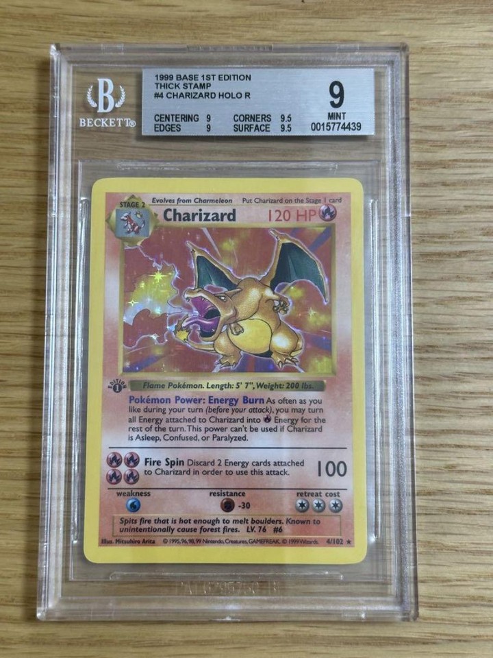 1999 Pokemon #4 Charizard BGS 9 Base Set 1st Edition Thick Stamp Holo R ...