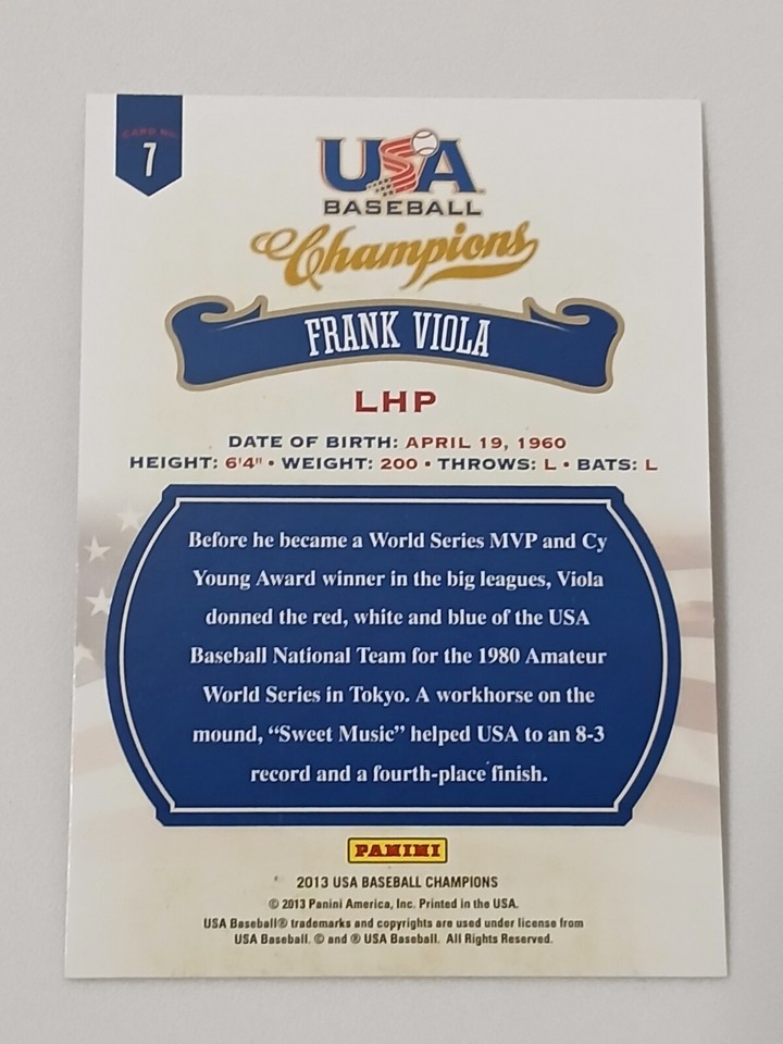 Frank Viola Minnesota Twins 2013 Panini USA Baseball Champions Card #7 ...