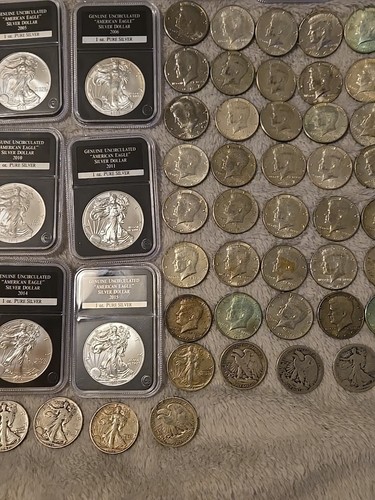 Lot Of 100 Silver Eagle Dollar Half Walking Liberty Kennedy Coin ...