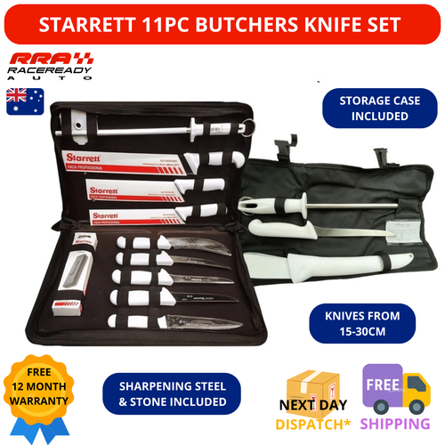 Starrett 11Pc Butchers Knife Set Sharpener Professional Carry Case ...