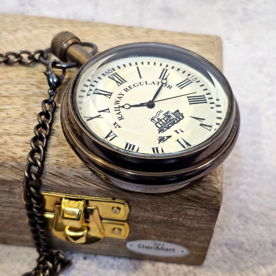 Antique Vintage Brass Pocket Watch With Chain Railway Regulator ...