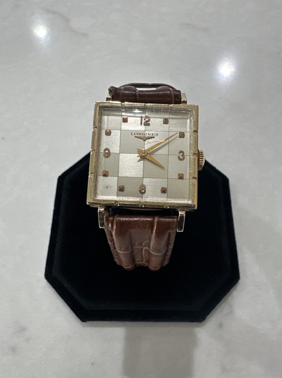 Longines 14k Gold Checker Board Wind up Watch - Gem