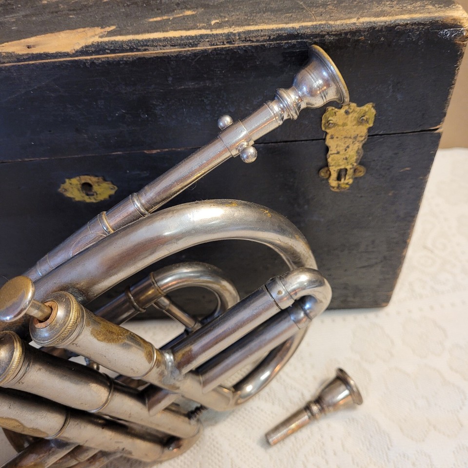 Antique Civil War Cornopean Horn Cornet and Wooden Coffin Case | eBay