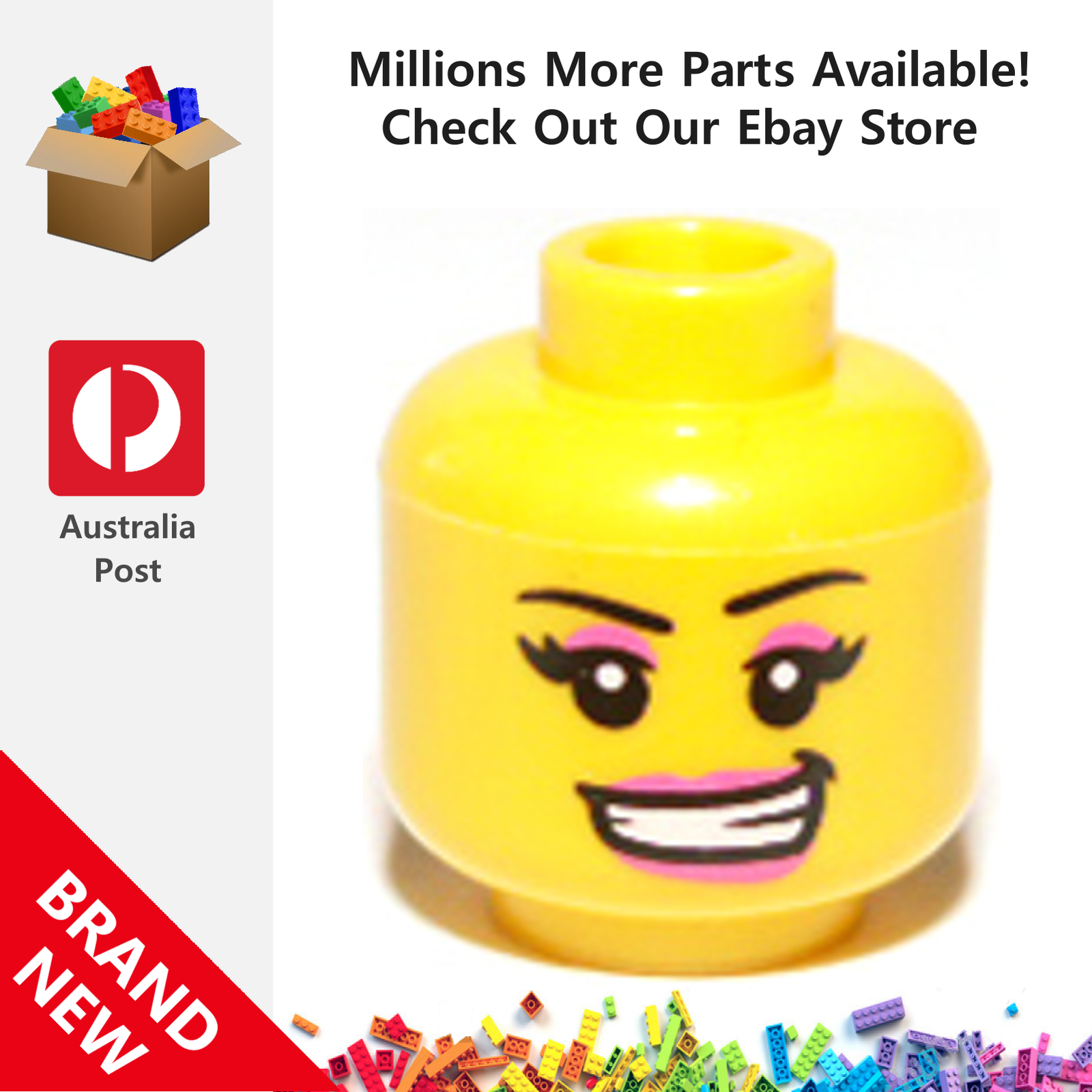 Genuine LEGO™ Yellow Minifigure Head Female with Pink 3626 4649934 New ...