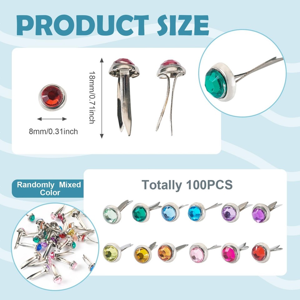 100pcs Rhinestone Brads Paper Fasteners Mini Brads Metal Brads ...