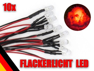 10x anschlussfertig verkabelt Flacker LED 5mm ROT Flackerlicht ...