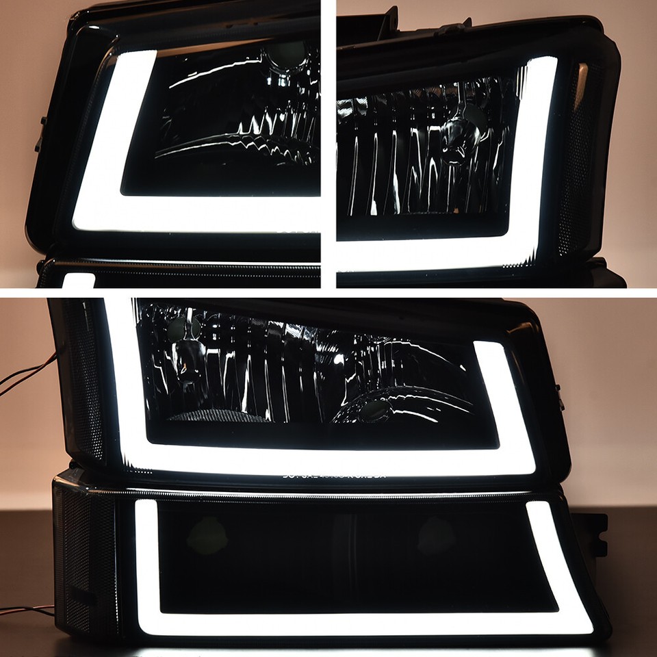 LED DRL Headlights Lamps & Tail Lights Black Fit For 2003-2007 Chevy ...