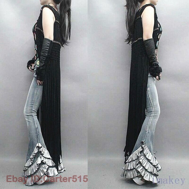 Womens Retro Mermaid Long Slim Fit Jeans Denim Pleated Skirt Trousers ...