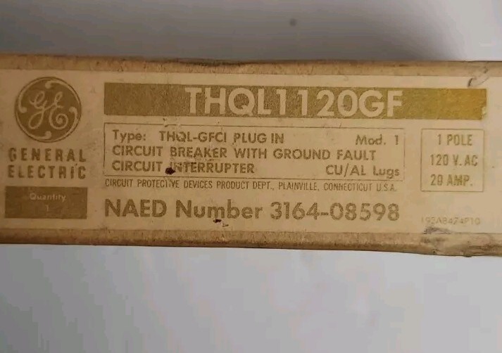 New Circuit Breaker GE THQL1120GF 20 Amp 1 Pole 120V GFCI THQL1120GFP ...