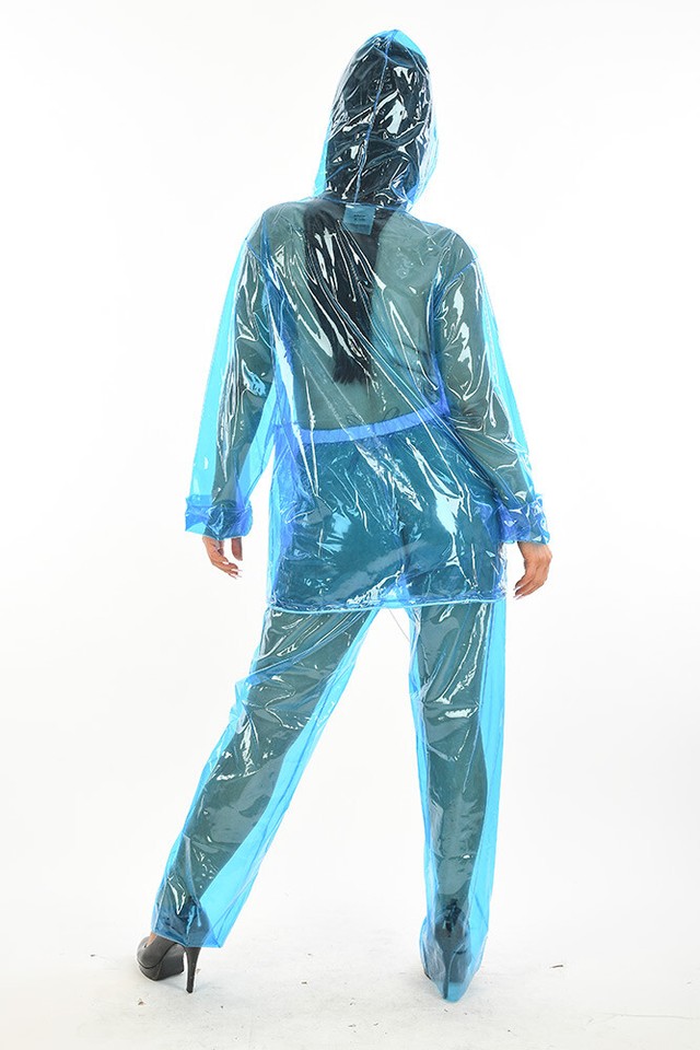 Unisex PVC Rain Suit Two-Piece Blue Clear | eBay