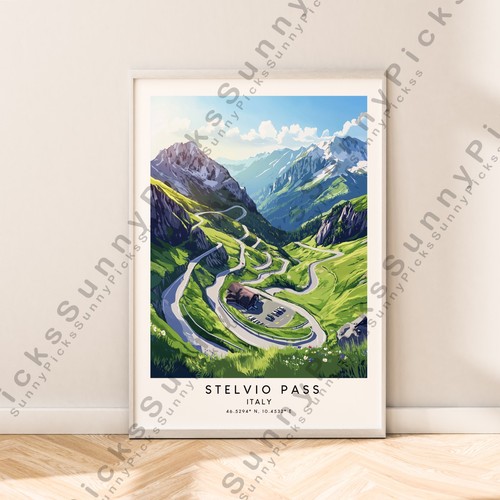 Italy Travel Print Stelvio Pass Art Poster Illustration Décor Artwork ...