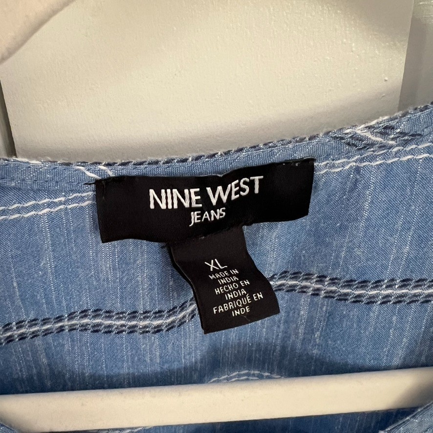 Nine West Lucy chambray tunic blouse blue white rope stripes womens ...