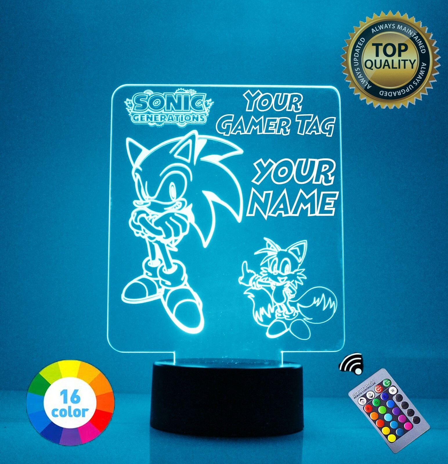 Sonic the Hedgehog Personalized Sonic LED Night Light Lamp with Remote ...